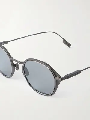 Zegna Round-frame Titanium Sunglasses