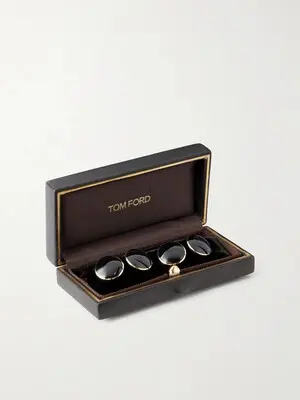 TOM FORD 18kt Yellow Gold And Onyx Round Cufflinks