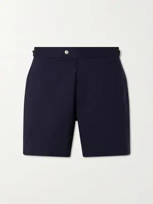 Mr P. Straight-leg Seersucker Swim Shorts - Blue