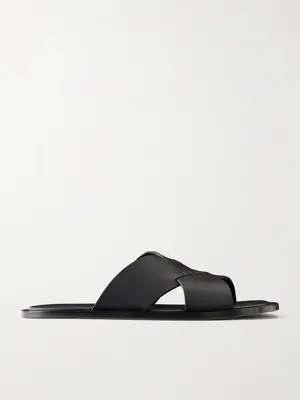 Loewe Flex Criss-cross Leather Slides - Black