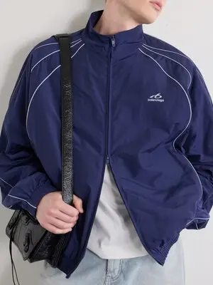 Balenciaga Logo-print Cotton-blend Track Jacket - Blue