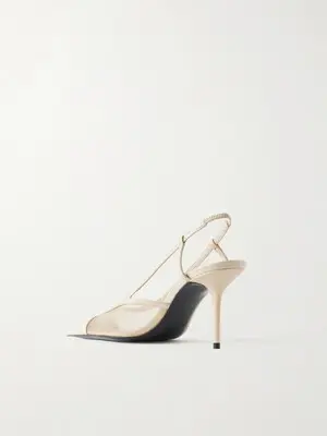 Saint Laurent Renée Patent Leather-trimmed Mesh Slingback Pumps - Neutrals
