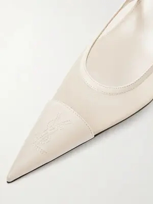 Saint Laurent Renée Patent Leather-trimmed Mesh Slingback Pumps - Neutrals