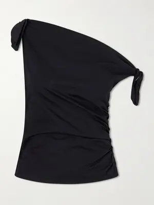 Staud Bellaria Asymmetric Knot Detail Poplin Top - Black