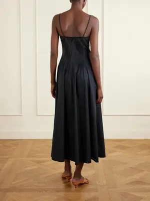 Staud Margi Ruffled Pleated Midi Dress - Black
