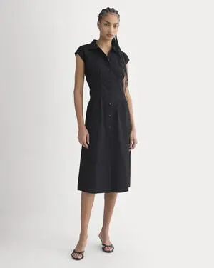 Everlane Everlane Sleeveless Cotton Shirtdress With Pleated Waist Black
