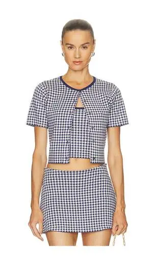 Good American The Keepsake Cardigan - Navy Gingham