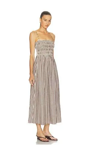 PISTOLA Bianca Shirred Midi Dress With Vertical Stripes