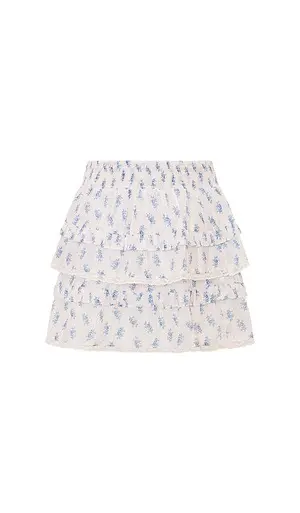LoveShackFancy Tiered Ruffled Mini Skirt With Lace Trim - Indigo Cloud