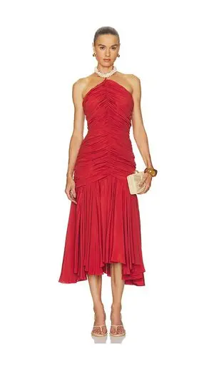Balmain Shell Detail Draped Crepe Long Dress
