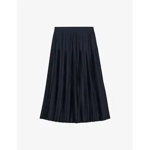 REISS Savannah Pleated Satin Midi Skirt