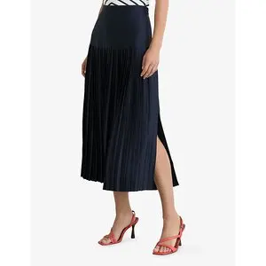 REISS Savannah Pleated Satin Midi Skirt