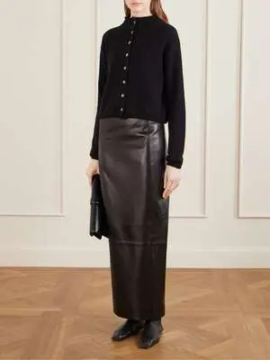 Khaite Leather Midi Skirt - Black