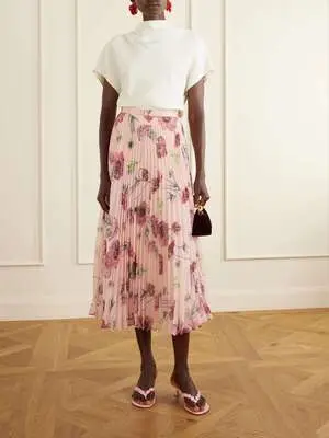 Erdem Floral-print Plissé-voile Midi Skirt - No