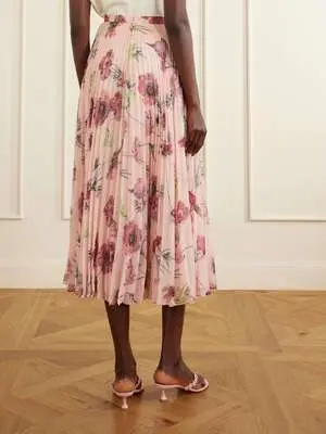 Erdem Floral-print Plissé-voile Midi Skirt - No