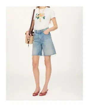 Chloé High-waisted Frayed Denim Shorts - Soft Blue