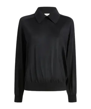 Khaite Silk-knitted Polo Sweater - Black