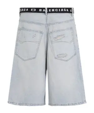 Balenciaga Logo Belt Denim Shorts - Light Blue