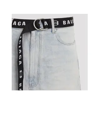 Balenciaga Logo Belt Denim Shorts - Light Blue