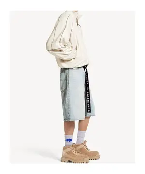 Balenciaga Logo Belt Denim Shorts - Light Blue