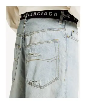 Balenciaga Logo Belt Denim Shorts - Light Blue