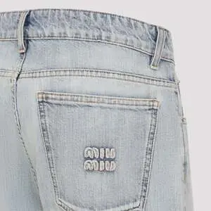 Miu Miu Light Wash Wide Leg Jeans - Blue