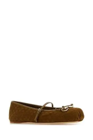 Gucci Biscuit Suede Ballerinas - Brown