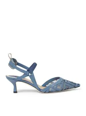 Fendi Colibrì Lite Slingback Mesh Ff Embroidery Mid Heel - Multicolor