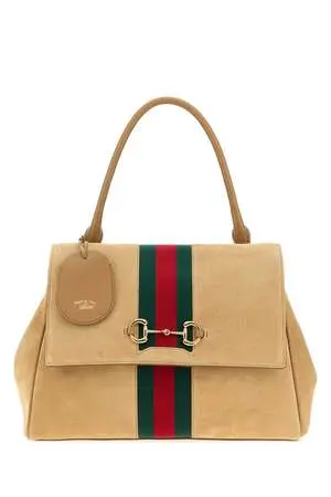 Gucci GUCCI Beige Suede Medium Paparazzo Handbag Brown