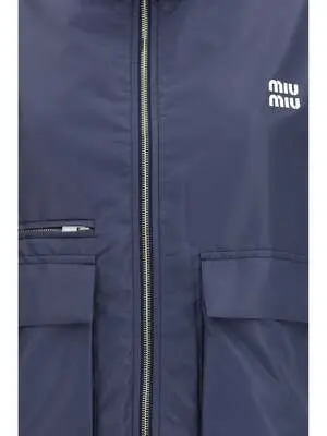 Miu Miu Technical Canvas Oversized Jacket With Leather Details - Blue