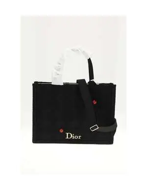 Dior Medium Book Tote Raffia Cannage - Black
