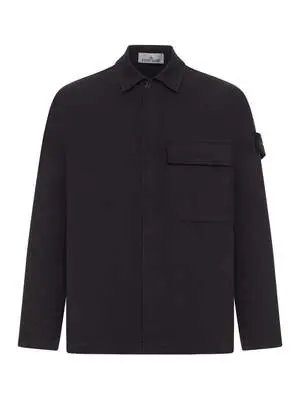 Stone Island Cotton Overshirt With Chest Pocket And Removable Badge - Black