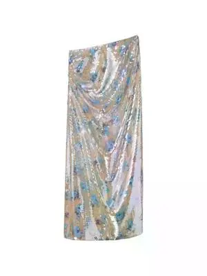 Tory Burch Sequin Pencil Skirt With Blue Rose Print