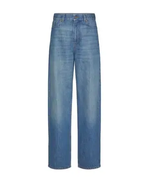 Valentino Garavani Wide Leg Jeans With Logo Patch