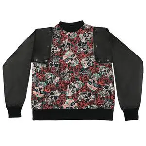 ZASTASTUDIO Multicolor Skull And Rose Print Hybrid Sweatshirt With Leather Sleeves