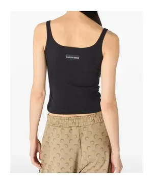 MARINE SERRE Moon Logo Ribbed Cropped Tank Top