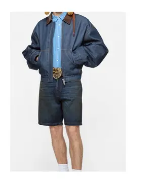 Acne Studios Denim Jacket With Leather Collar - Blue
