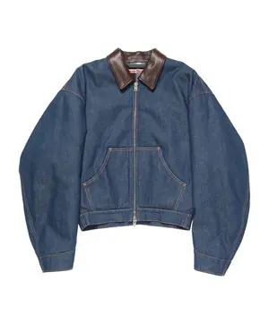 Acne Studios Denim Jacket With Leather Collar - Blue