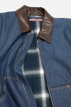 Acne Studios Denim Jacket With Leather Collar - Blue