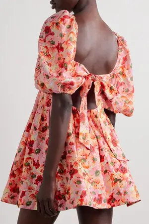 Zimmermann Lightburst Pleated Cutout Floral Linen Mini Dress