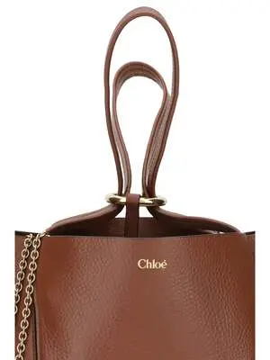 Chloé Spin Grained Leather Shoulder Bag With Monogram Detail - Brown
