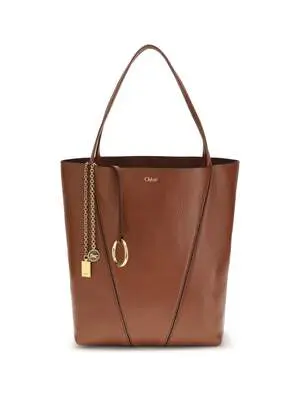 Chloé Spin Grained Leather Shoulder Bag With Monogram Detail - Brown