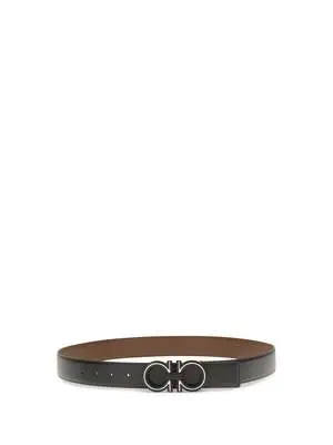 FERRAGAMO Reversible Leather Belt With Gancini Buckle - Blue