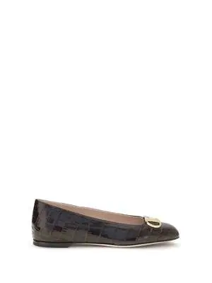 Valentino Garavani Valentino Garavani VLogo Signature Croc-Effect Ballerinas Brown