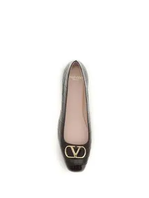 Valentino Garavani Vlogo Signature Croc-effect Ballerinas - Brown