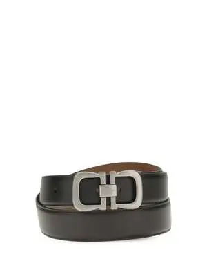 FERRAGAMO Reversible Leather Belt With Gancini Logo Buckle - Black