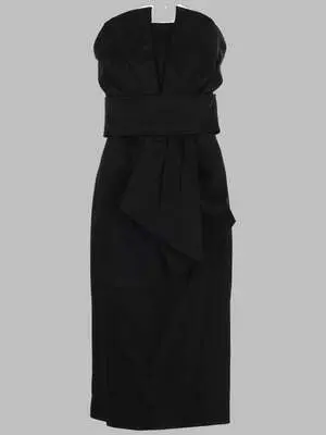 P.a.r.o.s.h Black Strapless Draped Midi Dress - Multicolor
