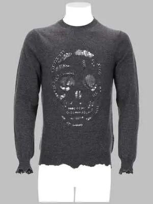 Alexander McQueen Wool And Cashmere Skull Punk Piercing Knit Sweater - Gray