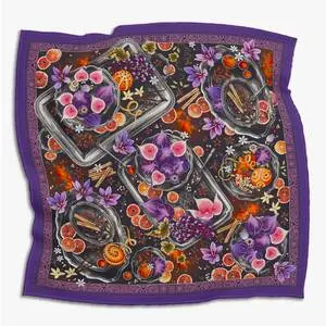 SILK&SOUL Square Silk Scarf Spices - Brown/gray/orange/red/yellow