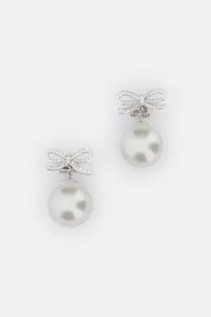 SELF-PORTRAIT Crystal Bow Pearl Drop Earrings - Multicolor